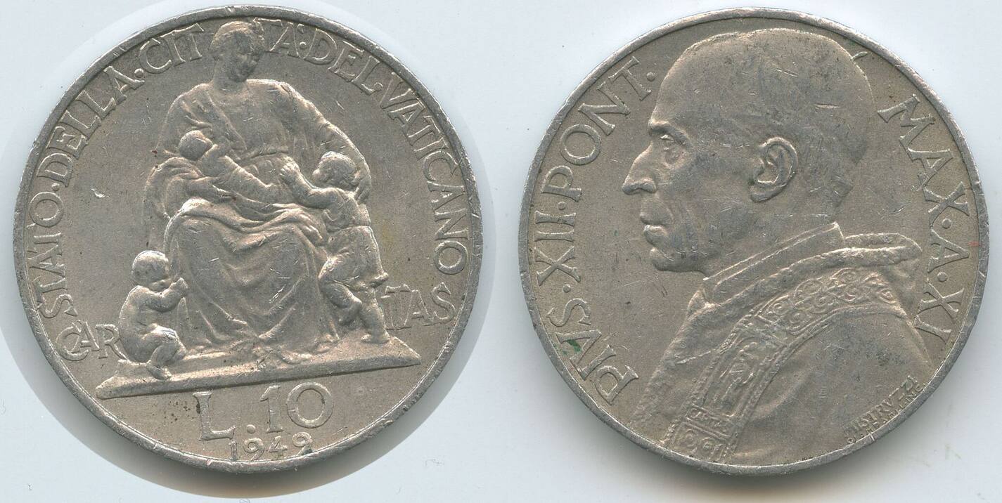 Vatikan Italien-Kirchenstaat 10 Lire 1949-XI G8945 - Papst Pius XII.1939-1958 Vaticano Sehr ...