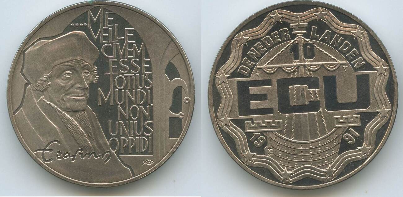 Niederlande 10 Ecu Medaille 1991 M#2084 - Desiderius Erasmus of Rotterdam Netherlande ...