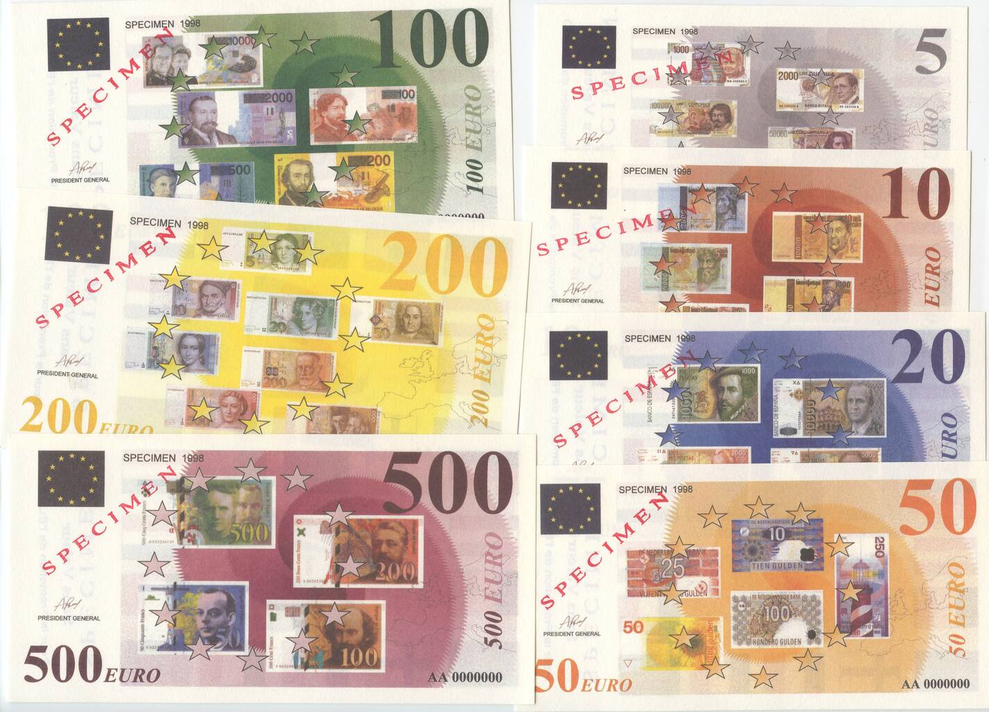 Frankreich - Europa SPECIMEN 5-500 Euro TEST banknote test note Probe ...