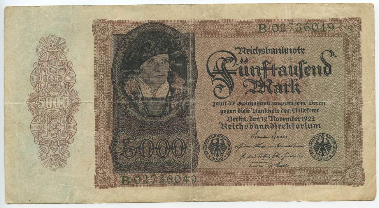 Deutsches Reich Weimar 5000 Mark 1922 GB507 - Reichsbanknote Paper ...