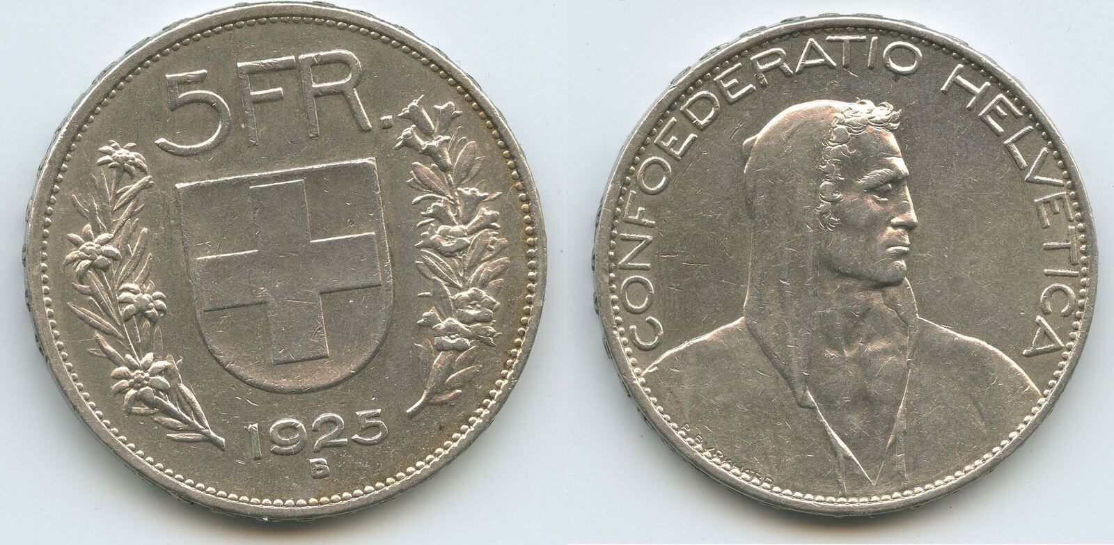 Schweiz Eidgenossenschaft 5 Franken Silber (5 Francs) 1925 B Bern M#2103 - Alphirt Confédération ...
