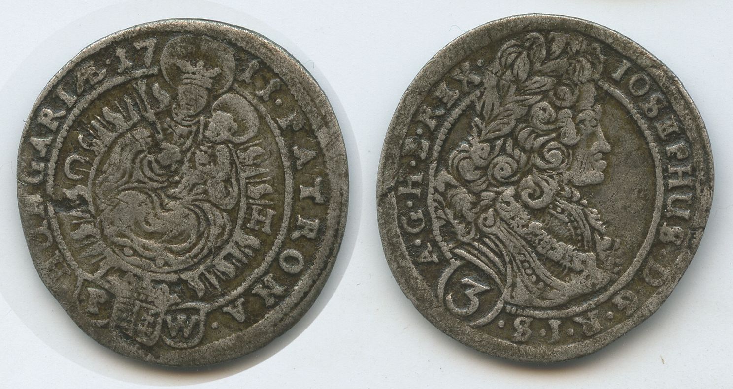RDR Österreich Ungarn 3 Krajczar (3 Kreuzer, Groschen) Silber 1711 CH ...
