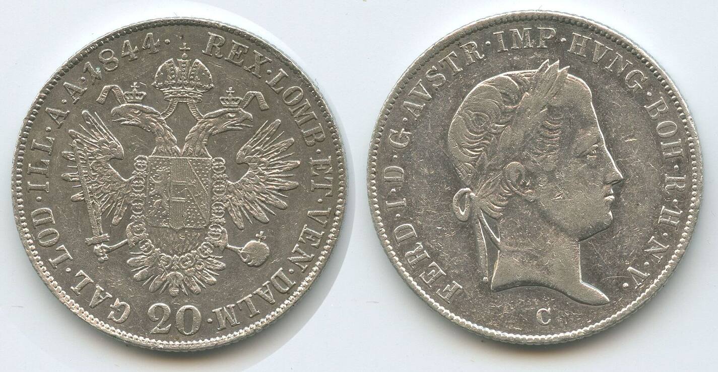 Österreich Kaiserreich Böhmen 20 Kreuzer Silber 1844 C Prag M#3361 ...