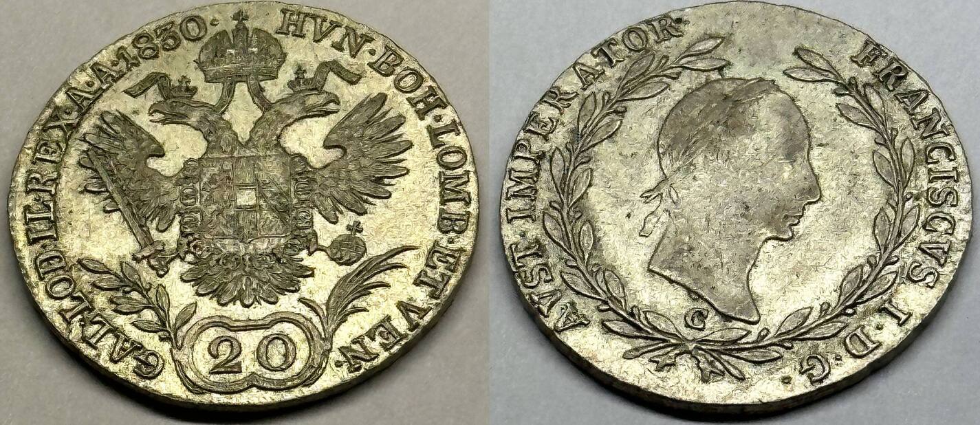 Österreich Kaiserreich Böhmen Tschechien 20 Kreuzer Silber 1830 C Prag M#5830 - Franz II. 1792 ...