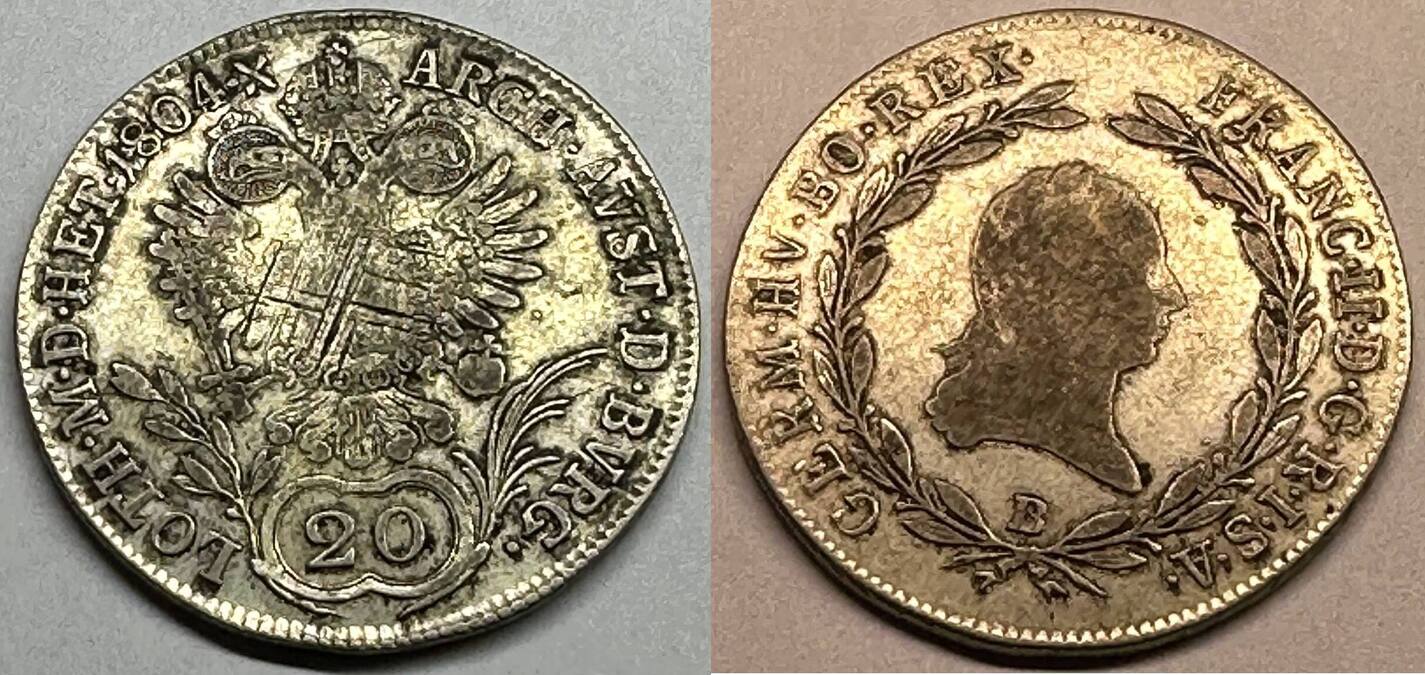 RDR Österreich Ungarn 20 Kreuzer Silber 1804 B Kremnitz M#5842 - Franz II. 1792-1835 Austria ...