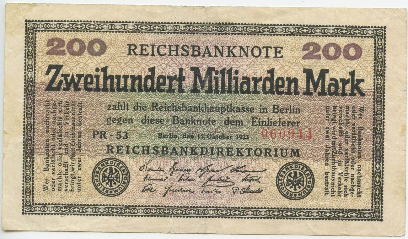 Deutsches Reich Weimar 200 Milliarden Mark Banknote 15. Oktober 1923 ...