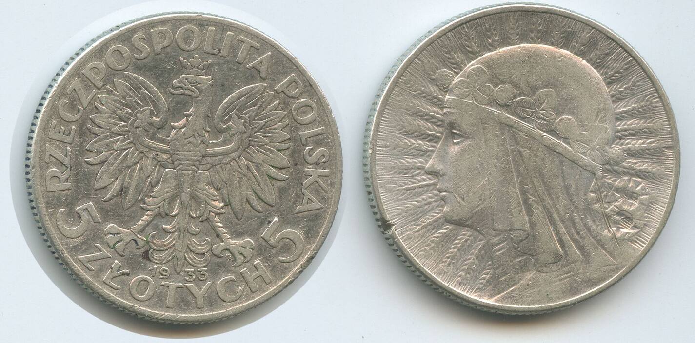 Polen 5 Zlotych (5 Zloty) Silber 1933 H0282 - Polonia Queen Jadwiga ...