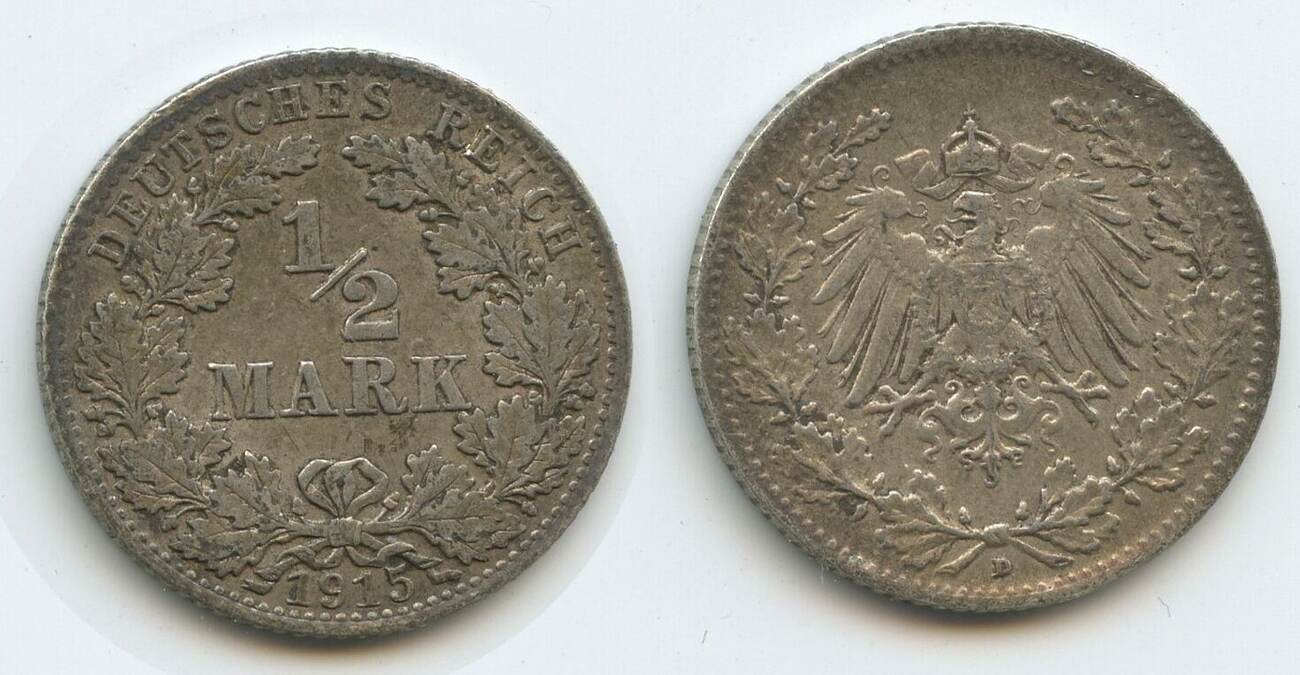 Deutsches Reich Kaiserreich ½ Mark Silber 1915 D München G10589 - Wilhelm II. 1888-1918 Germany ...