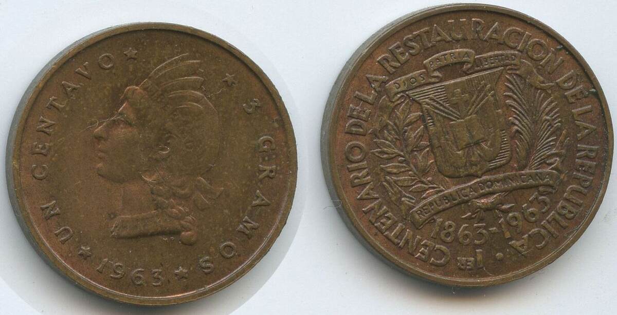 Dominikanische Republik 1 Centavo 3 Gramos 1957 G2597 - 100th ...