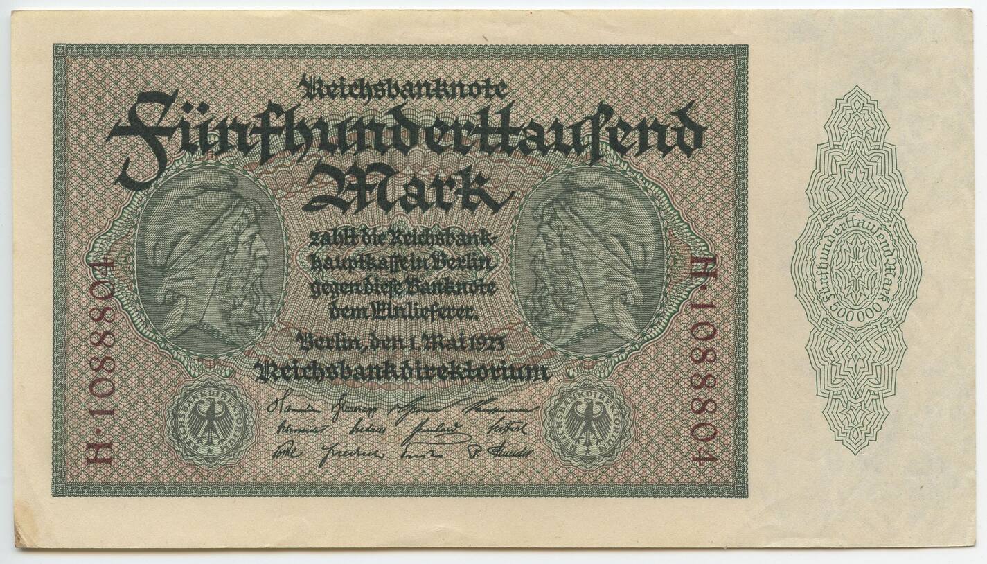 Deutsches Reich Weimar 500000 Mark Banknote 1. Mai 1923 GB757 ...
