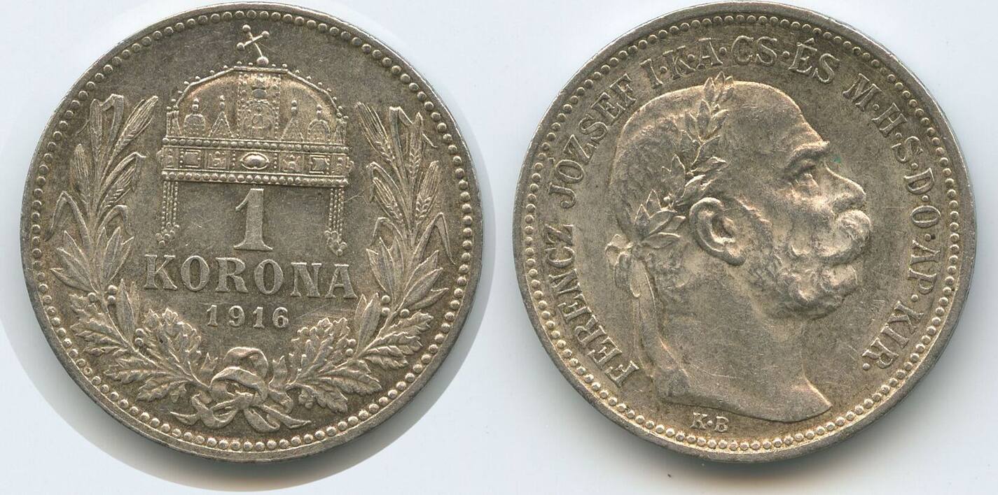 Ungarn Kaiserreich Österreich 1 Korona (Krone) Silber 1916 KB Kremnitz G5675 - Franz Joseph I ...