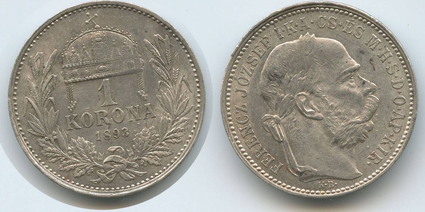 Ungarn Kaiserreich 1 Korona (Krone) Silber 1893 KB Kremnitz G5669 - Kaiser Franz Joseph I. 1848 ...