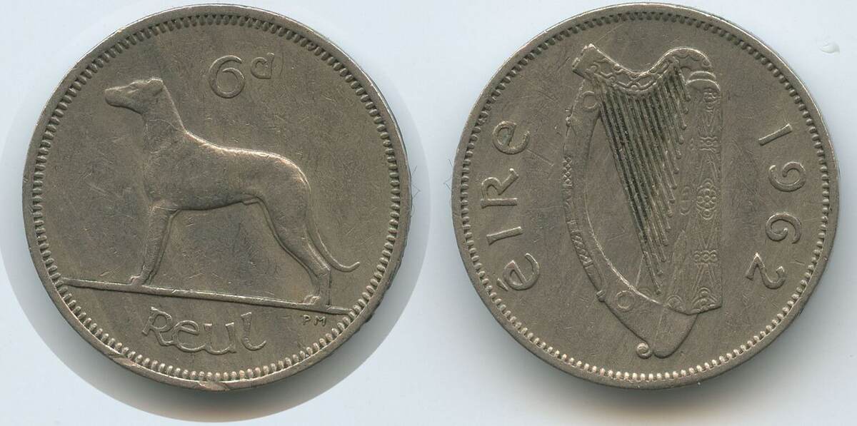 Irland 6 Pence (6 Pingin / 1 Reul) 1962 G6423 - Hund Ireland Éire Sehr ...