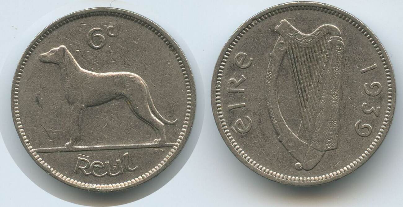 Irland 6 Pence (6 Pingin / 1 Reul) 1939 G6429 - Hund Ireland Éire Sehr ...