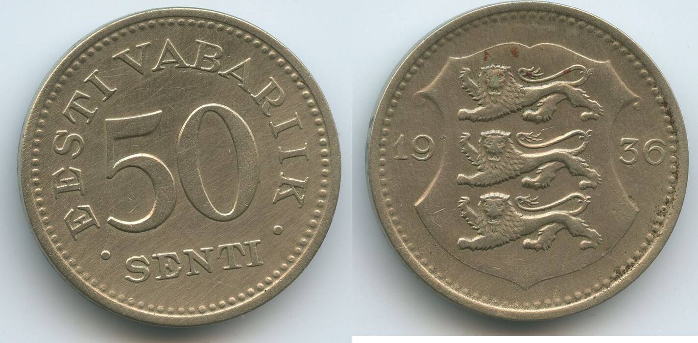 Estland 50 Senti 1936 M#6425 - RAR Eesti Vabariik Republic of Estonia Sehr schön | MA-Shops