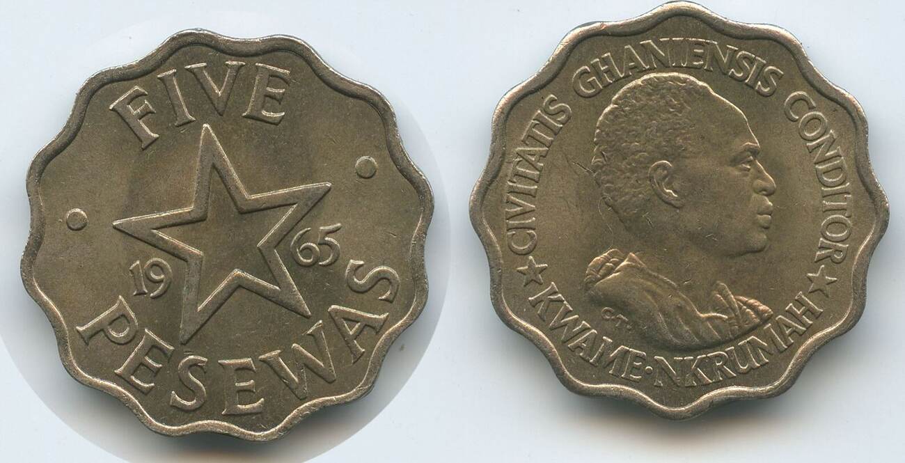 Five Pesewas 1965 G1215 - Kwame Nkrumah Founder of the State of Ghana ...