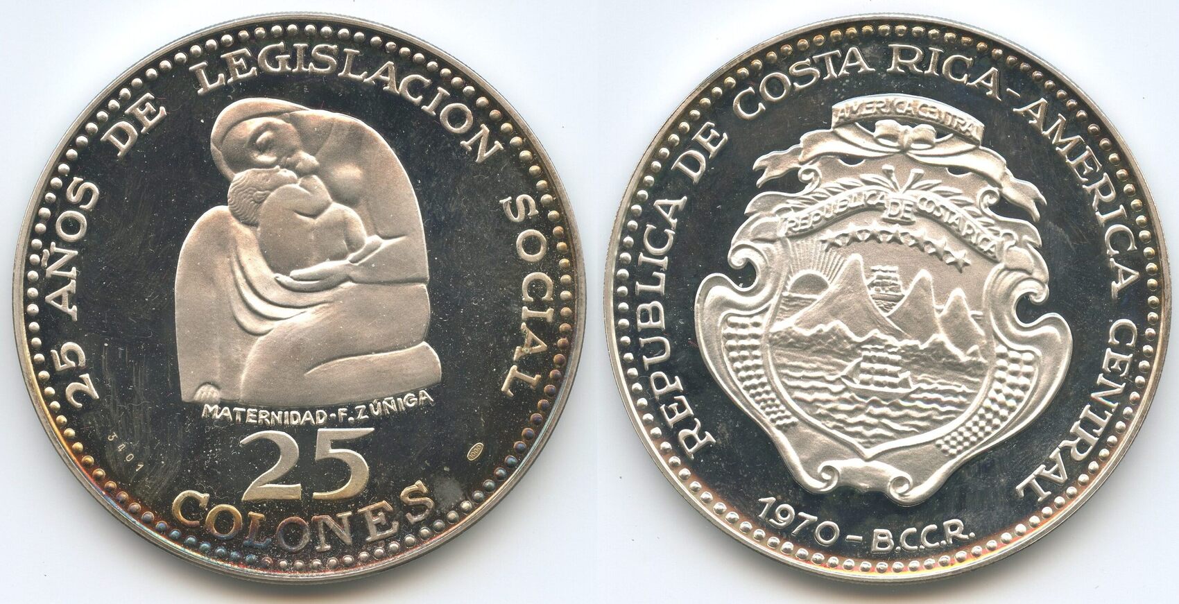 Costa Rica 25 Colones 1970 M#0041 - 25 Years of Social Legislation ...