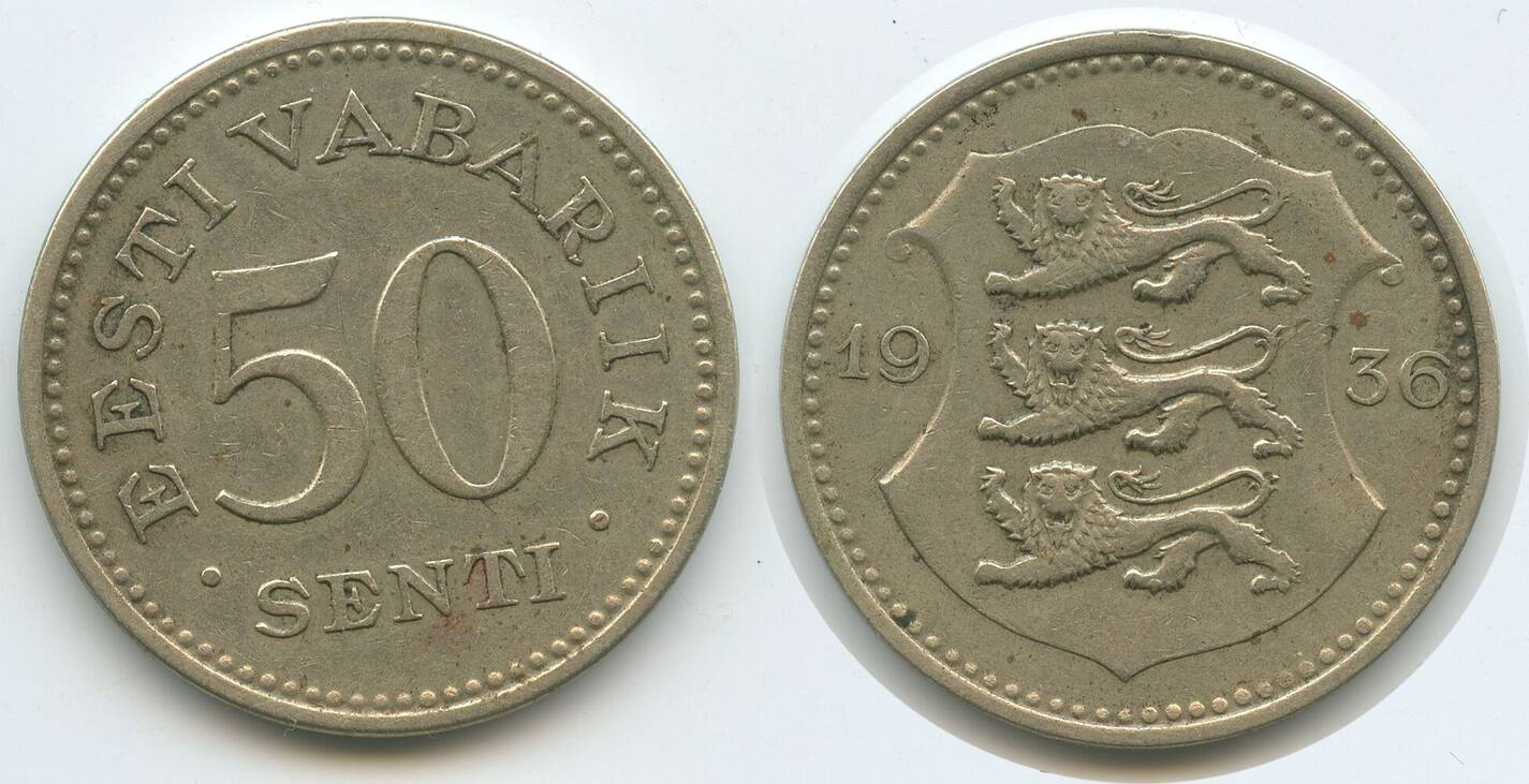 Estland 50 Senti 1936 G11634 - RAR Eesti Vabariik Republic of Estonia Sehr schön | MA-Shops