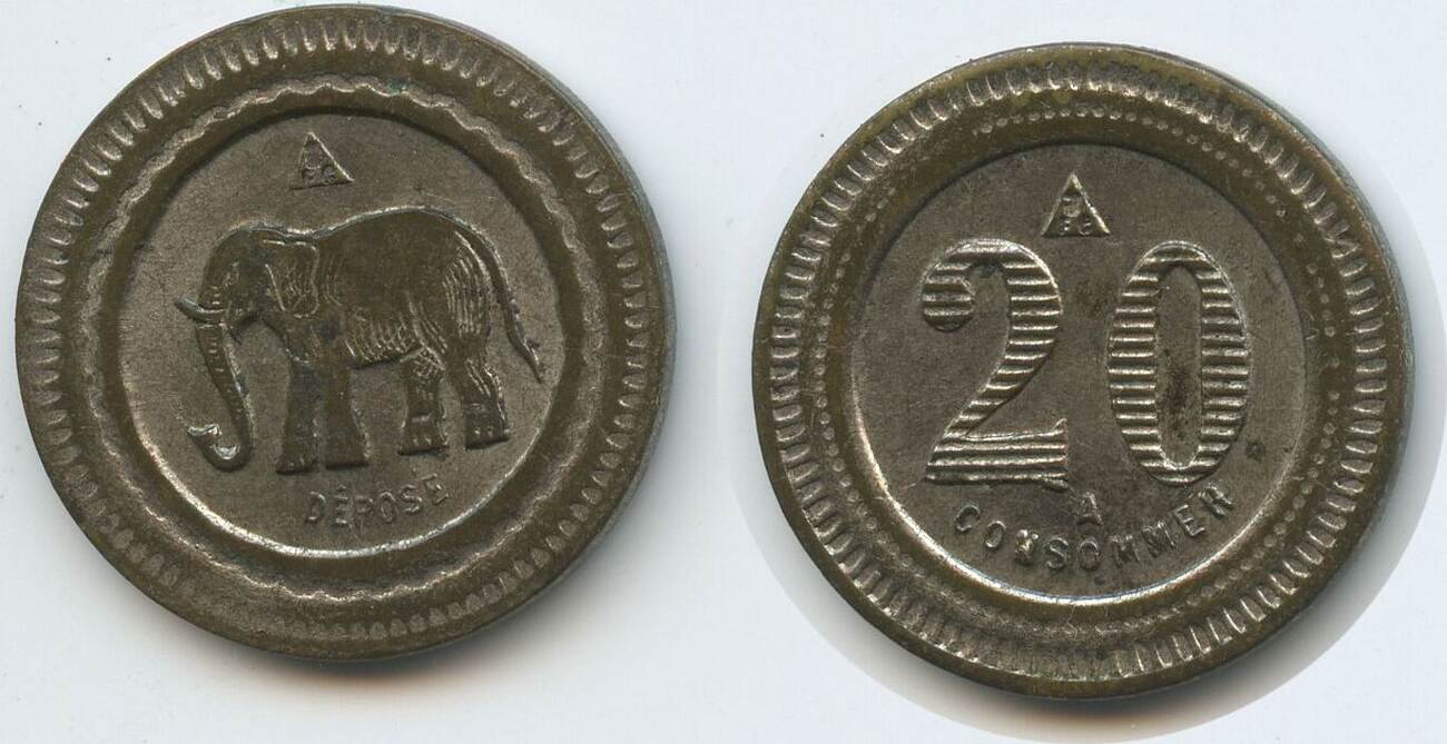 Frankreich 20 Centimes Jeton Token nd. G12808 - Elefant Consommer ...