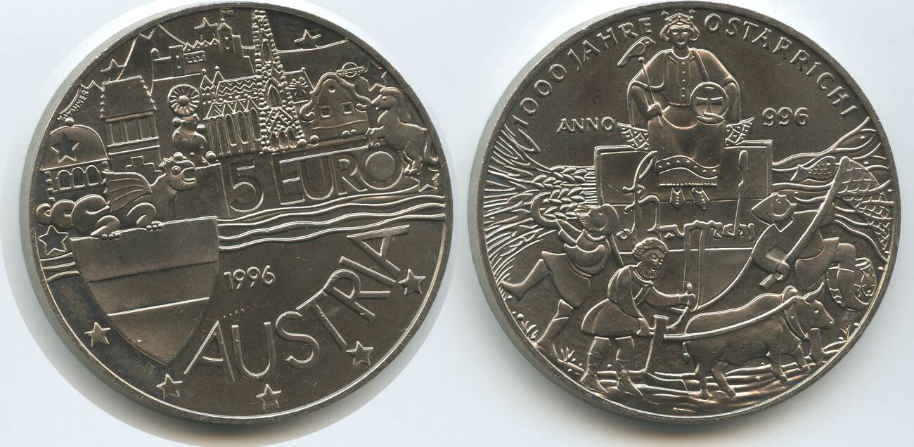Österreich 5 Euro Medaille 1996 PA507 - 1000 Jahre Ostarrichi anno 996 ...