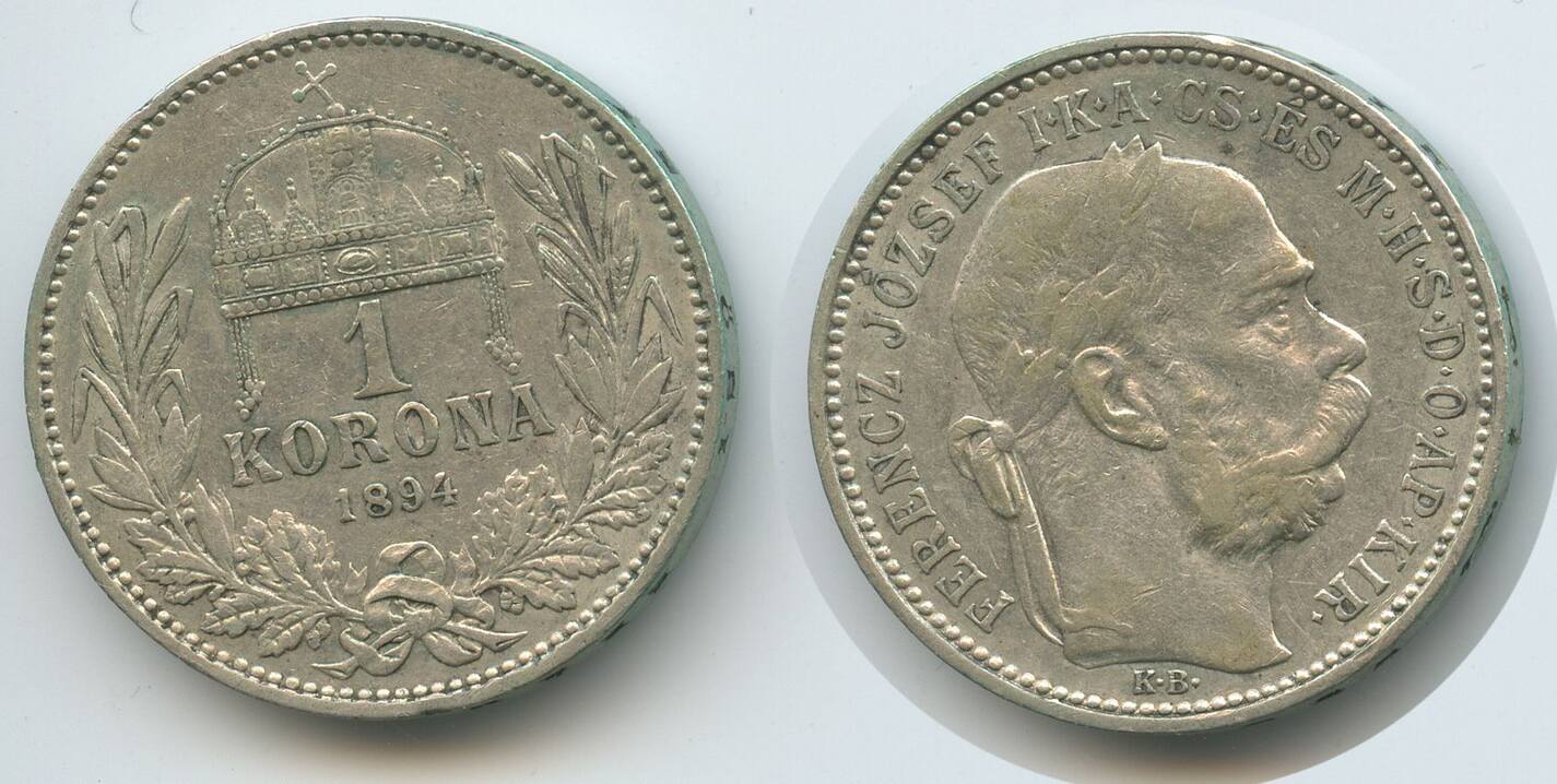 Ungarn Kaiserreich 1 Korona (Krone) Silber 1894 KB Kremnitz G5686 - Kaiser Franz Joseph I. 1848 ...