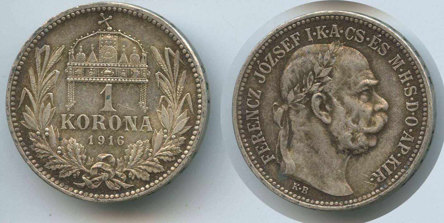 Ungarn Kaiserreich Österreich 1 Korona (Krone) Silber 1916 KB Kremnitz G5739 - Franz Joseph I ...