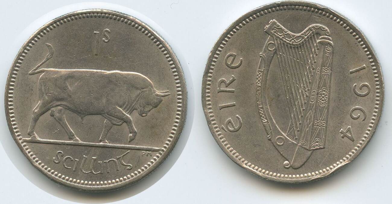 Irland 1 Shilling (1 Scilling) 1964 G7791 - Bulle Stier Ireland Éire ...