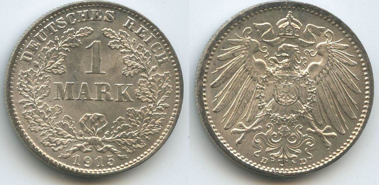 Deutsches Reich Kaiserreich 1 Mark Silber 1915 D München S0470 - Germany Empire Wilhelm II. Fast ...