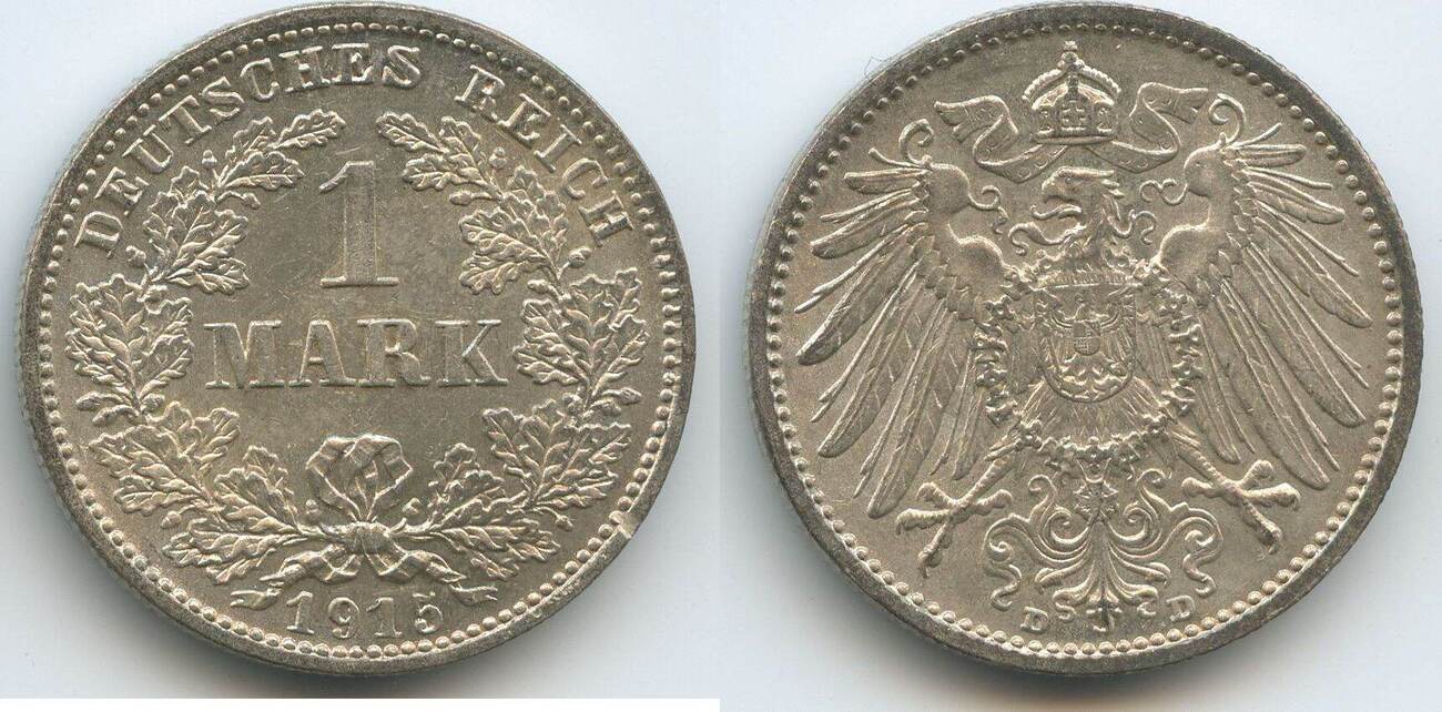 Deutsches Reich Kaiserreich 1 Mark Silber 1915 D München S0471 - Germany Empire Wilhelm II ...