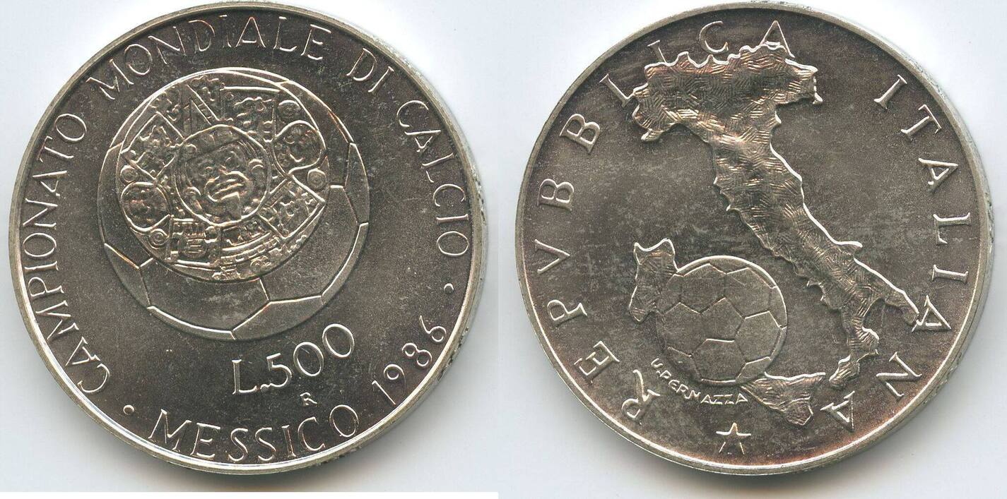 Italien Republik 500 Lire Silber 1986 R Rom M#7599 - FIFA World Cup - Mexico '86 - Italy Italia ...