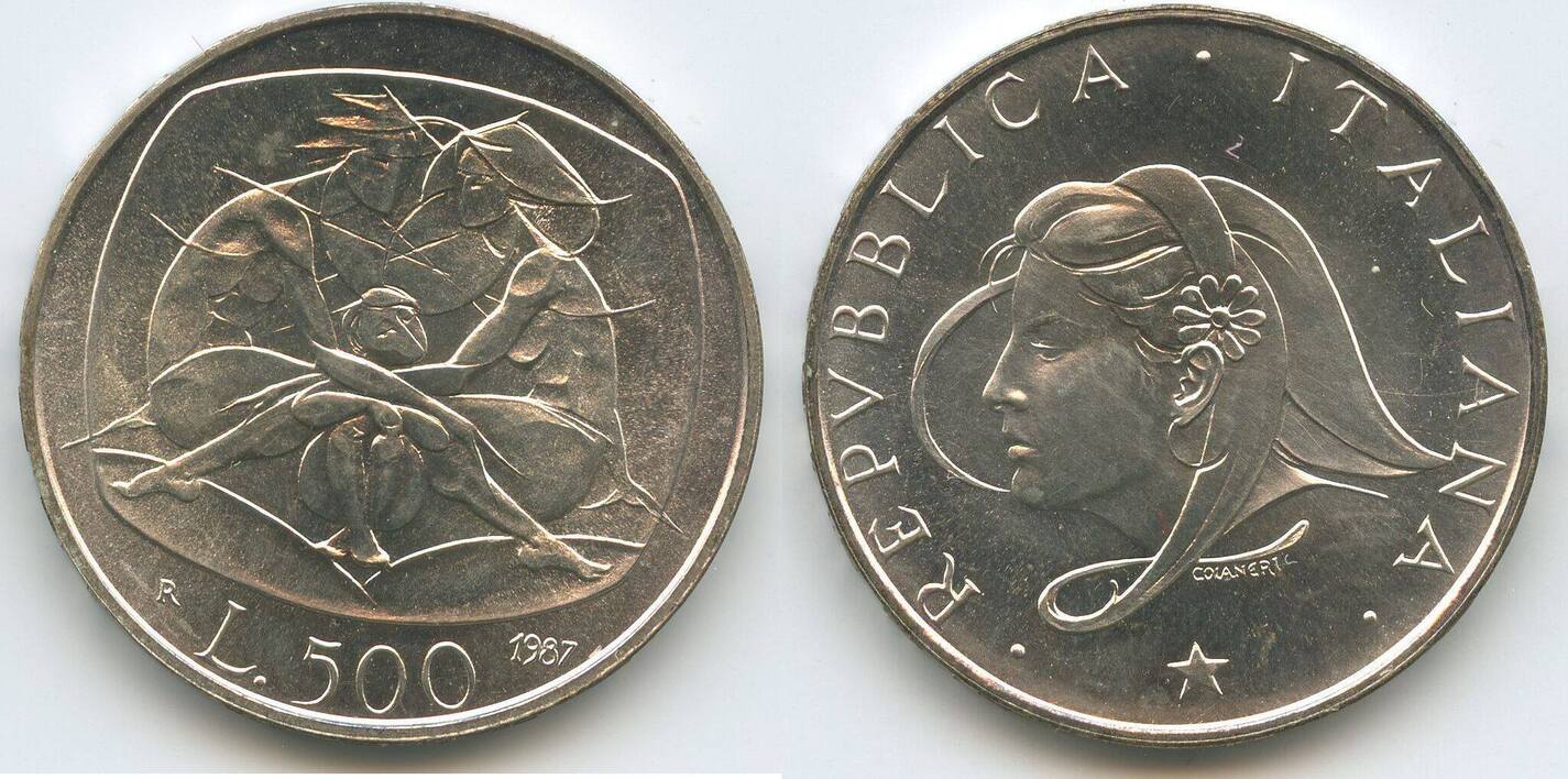 Italien Republik 500 Lire Silber 1987 R Rom M#7601 - Year of the Family - Italy Italia ...
