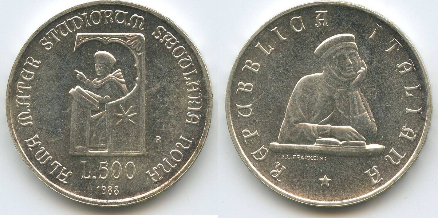 Italien Republik 500 Lire Silber 1988 R Rom M#7605 - 900th Anniversary of the University of ...