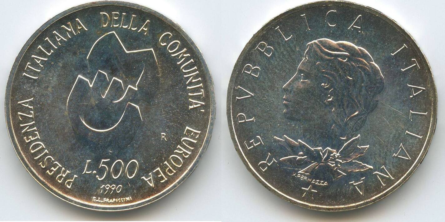 Italien Republik 500 Lire Silber 1990 R Rom M#7610 - Italian Presidency of the E.E.C. Council ...
