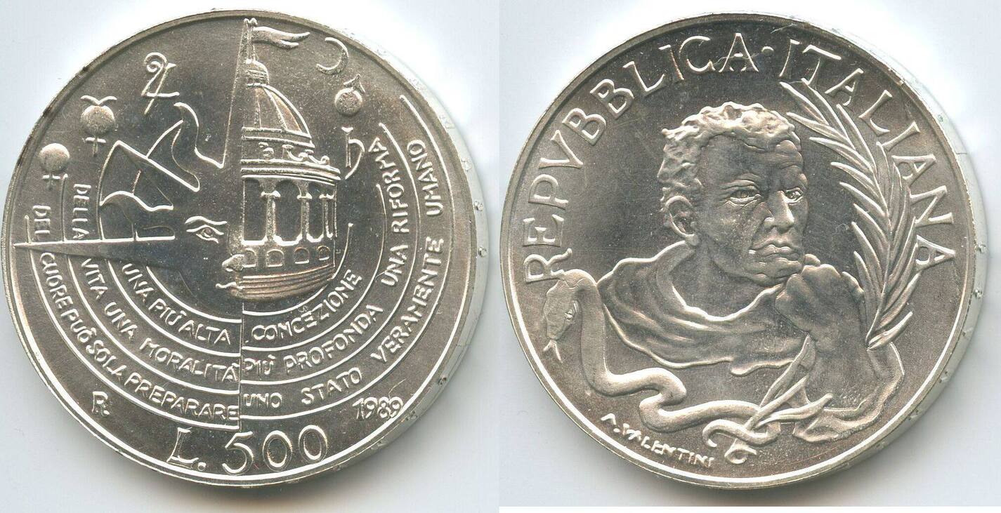 Italien Republik 500 Lire Silber 1989 R Rom M#7612 - 350th Anniversary of the Death of Tommaso ...