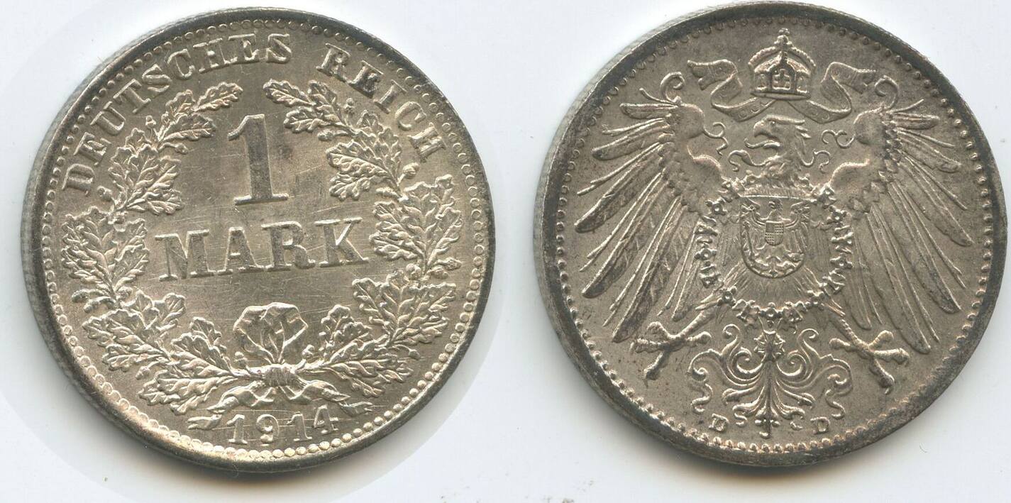 Deutsches Reich Kaiserreich 1 Mark Silber 1914 D München S0450 - Germany Empire Wilhelm II ...