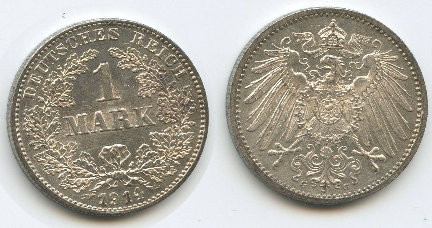 Deutsches Reich Kaiserreich 1 Mark Silber 1914 G Karlsruhe S0472 - Germany Empire Wilhelm II ...