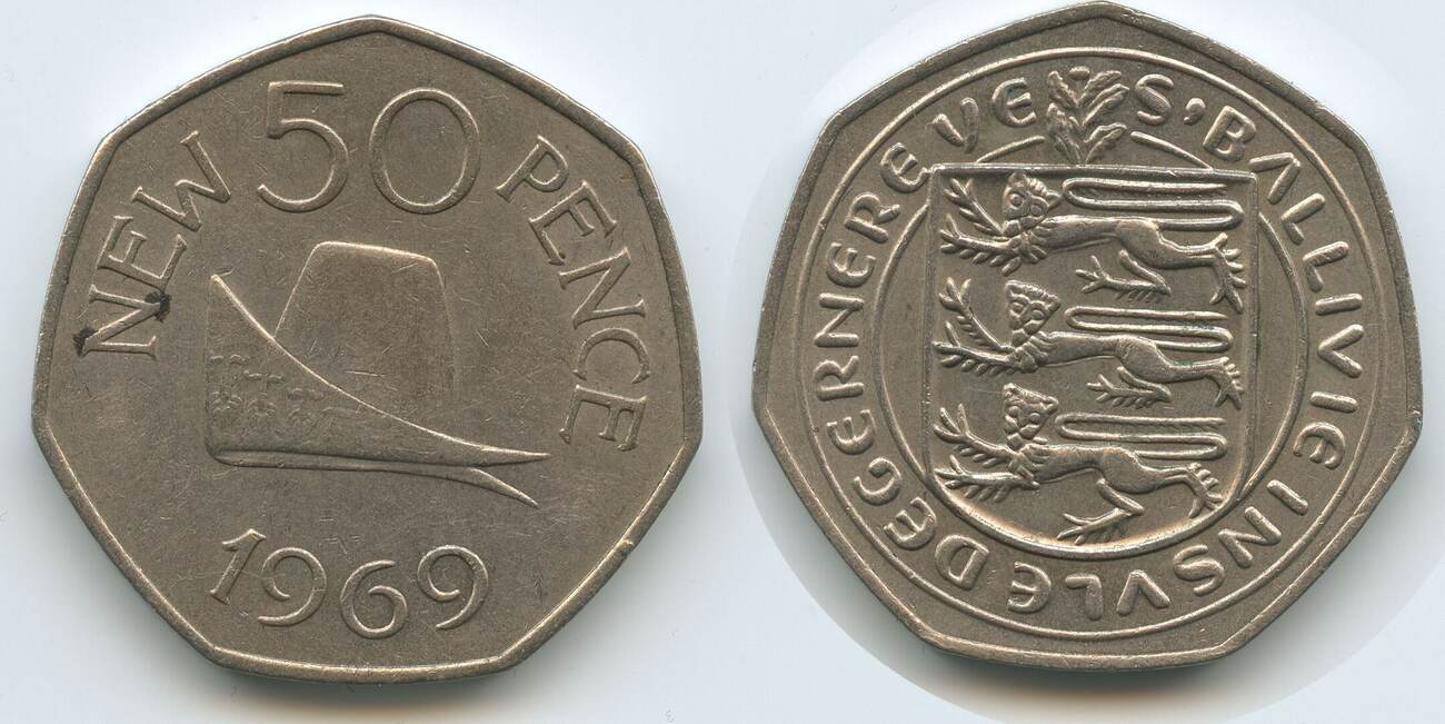 Guernsey 50 New Pence 1969 G10002 - Ducal cap of the Duke of Normandy ...