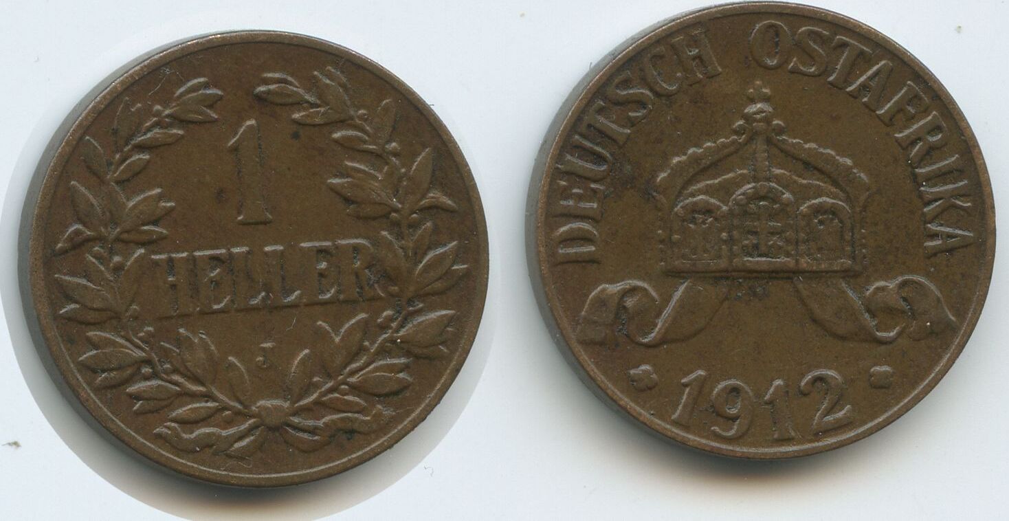 Deutsch Ostafrika 1 Heller 1912 J Hamburg H0950 - Wilhelm II. DOA ...