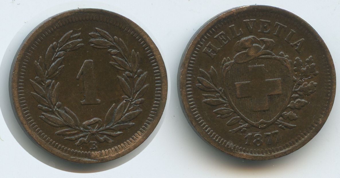 Schweiz Eidgenossenschaft 1 Rappen 1877 B Bern G3379 - Switzerland Confédération Helvétique ...