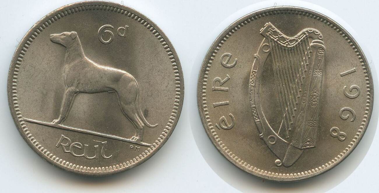 Irland 6 Pence (6 Pingin / 1 Reul) 1968 G6404 - Hund Ireland Éire Fast ...