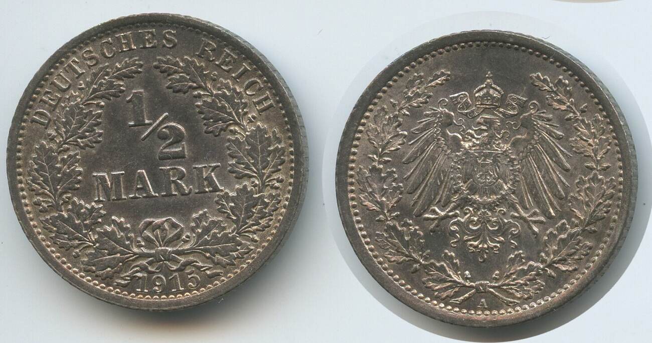 Deutsches Reich Kaiserreich ½ Mark Silber 1915 A Berlin G10115 - Wilhelm II. Germany Empire ...