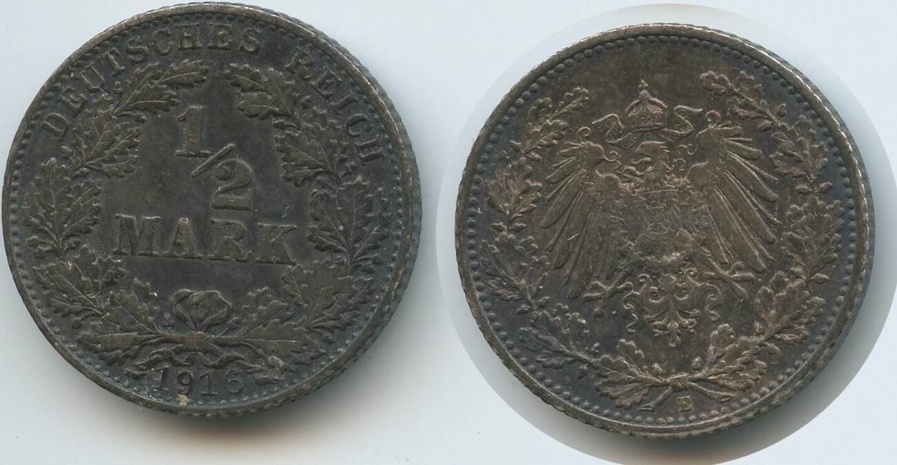 Deutsches Reich Kaiserreich ½ Mark Silber 1916 E Muldenhütten G10118 - Wilhelm II. Germany ...