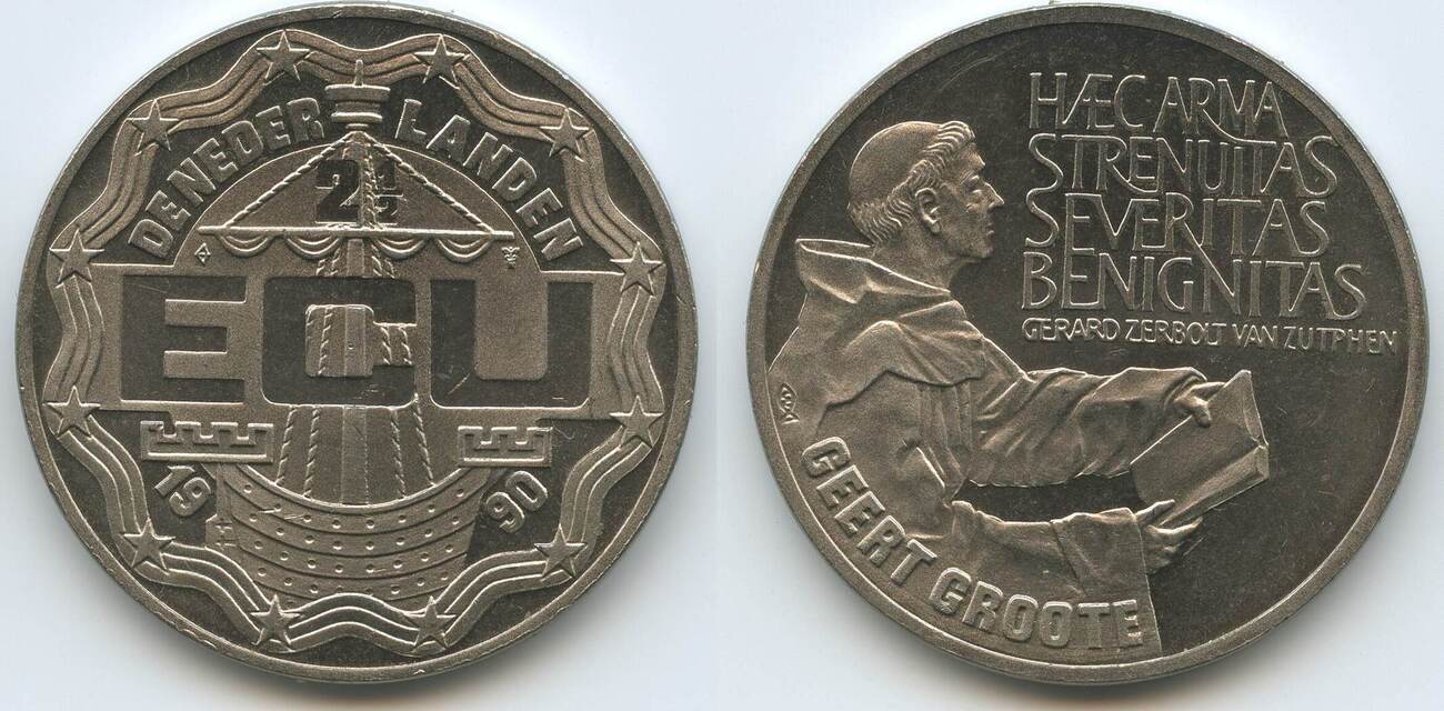 Niederlande 2½ Ecu Medaille 1990 GY621 - Geert Groote Netherlanden ...