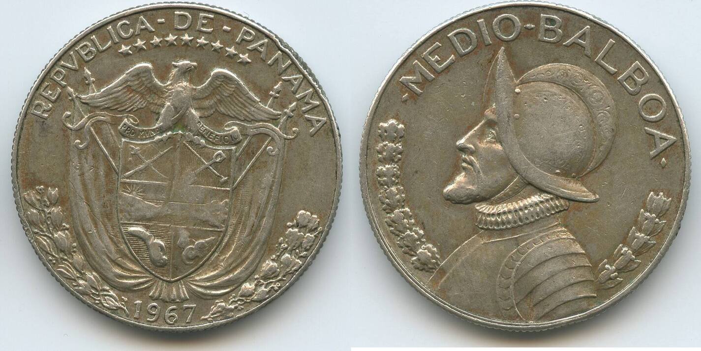 Panama ½ Balboa (Medio Balboa) Silber 1967 H0253 - Vasco Núñez de ...