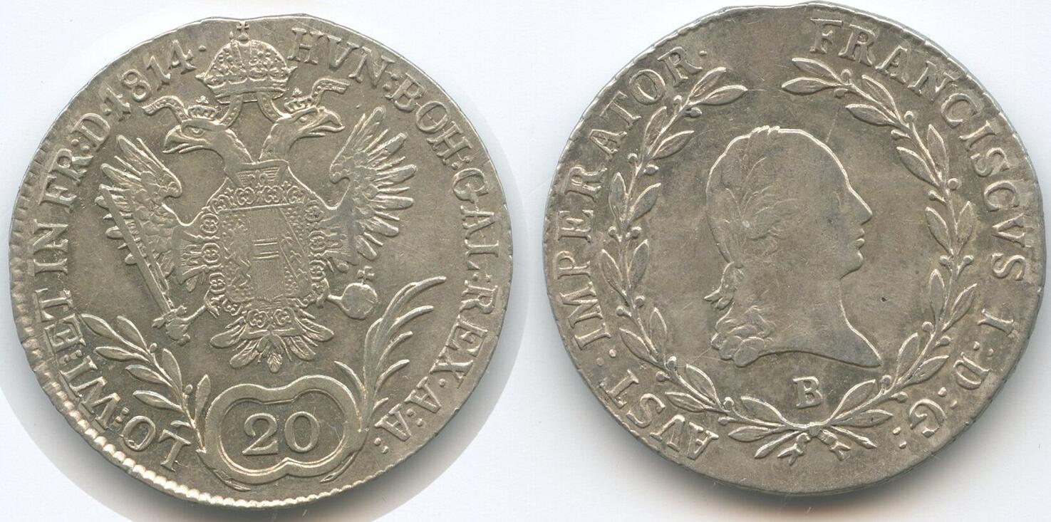 RDR Österreich Ungarn Kremnitz 20 Kreuzer 1814 B M#5842 - Franz II. 1792-1835 Österreich fast ...
