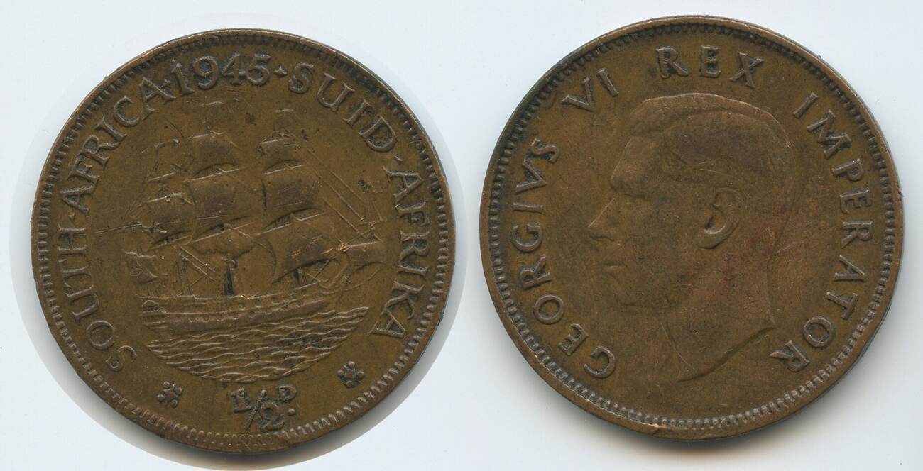 Südafrika ½ Penny (Half Penny) 1945 G9522 - Ship Dromedaris - King ...