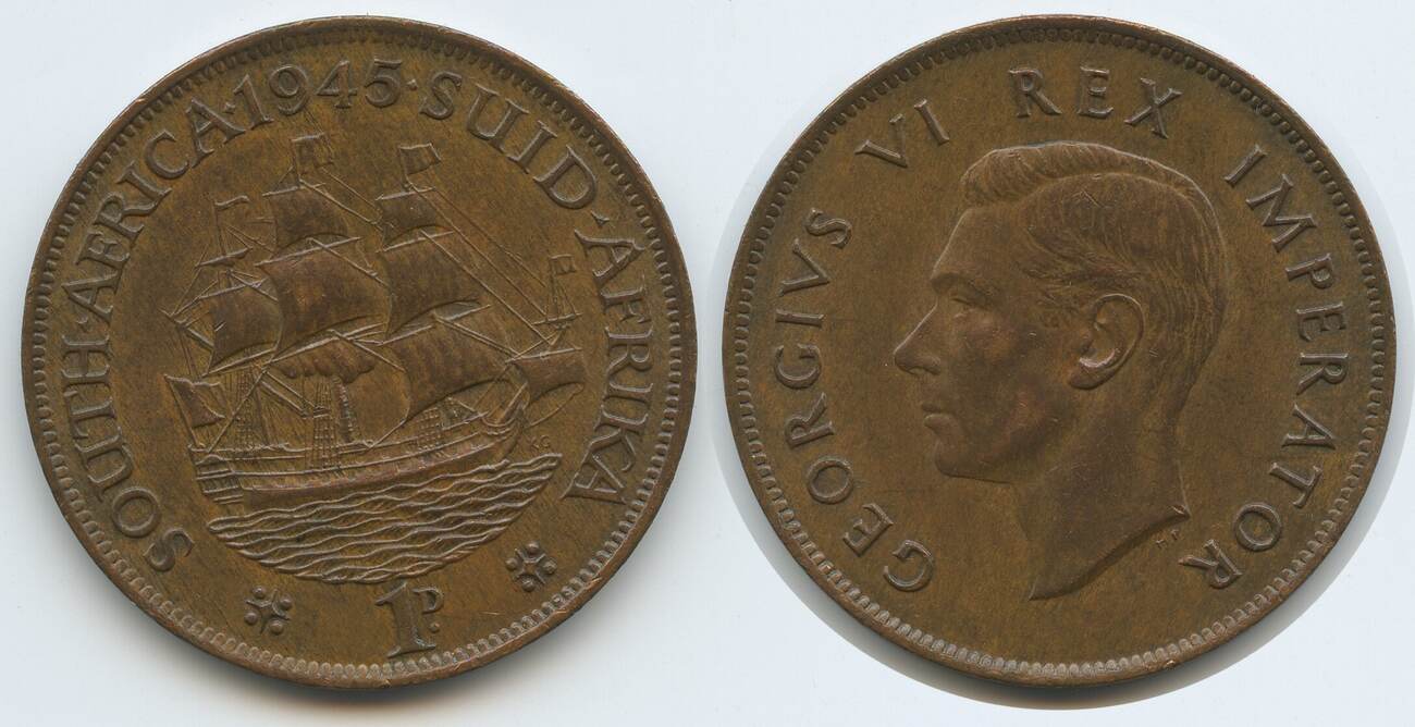 Südafrika 1 Penny 1945 G9532 - Ship Dromedaris - King George VI. 1936 ...