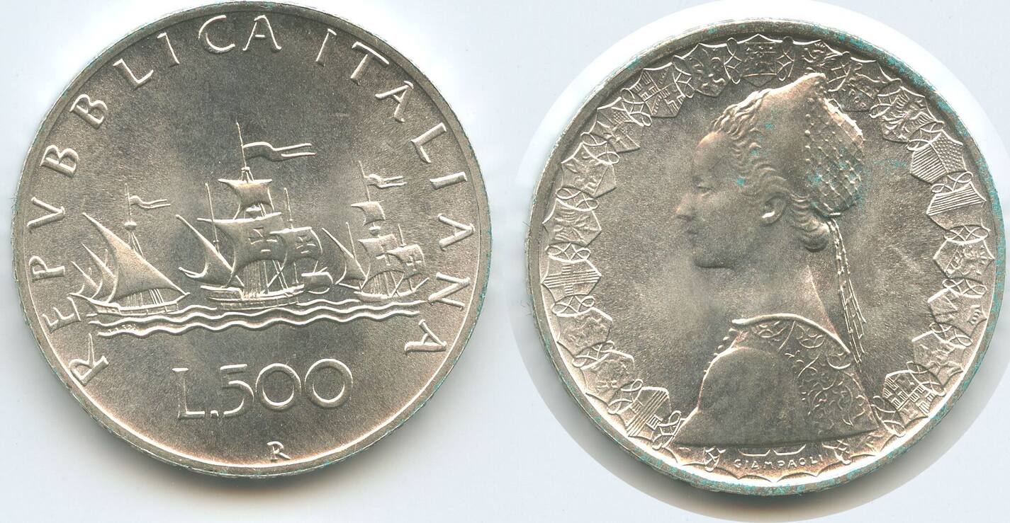 Italien Republik 500 Lire Silber 1981 R Rom M#7647 - Christopher Columbus's ships, Nina, Pinta ...
