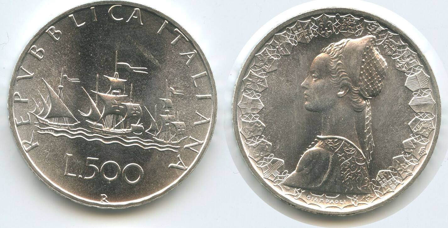 Italien Republik 500 Lire Silber 1984 R Rom M#3159 - Christopher Columbus's ships, Nina, Pinta ...