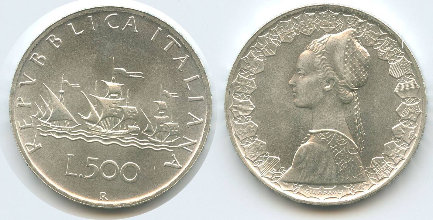 Italien Republik 500 Lire Silber 1989 R Rom M#3163 - Christopher Columbus's ships, Nina, Pinta ...